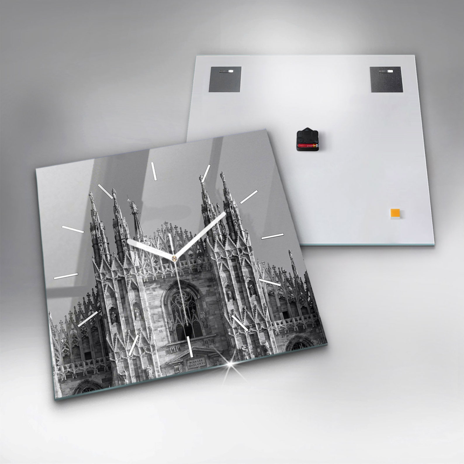 Duomo Di Milano Cathedral Glass Clock, Black Printed Clock, City Modern ...