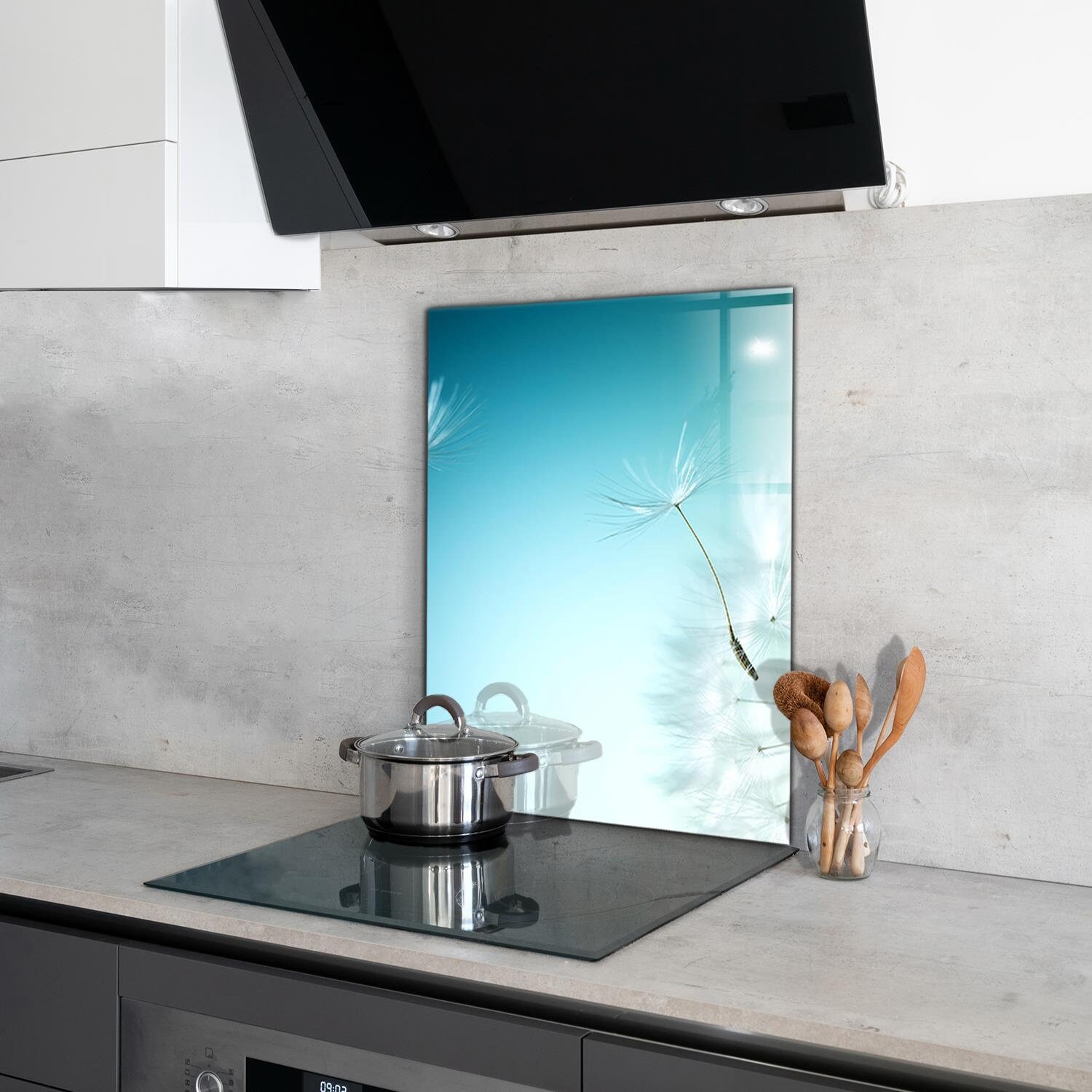 Dandelion in the Wind Blue and White Splashback, Glass Print, Wall ...