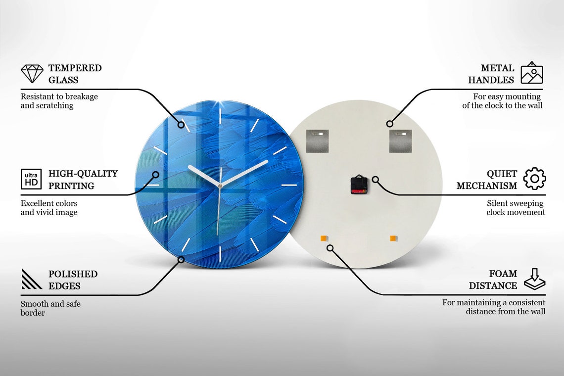 Silver Abstraction Glass Clock, Silver Printed Clock, Abstract Modern ...