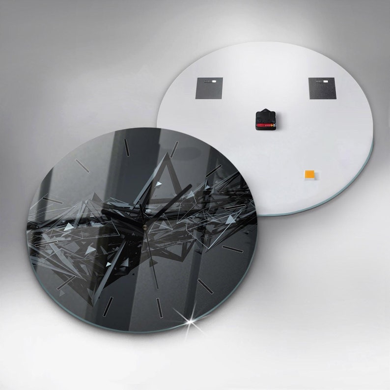 Black Abstraction Glass Clock, Black Hanging Clock, Abstract Printed ...