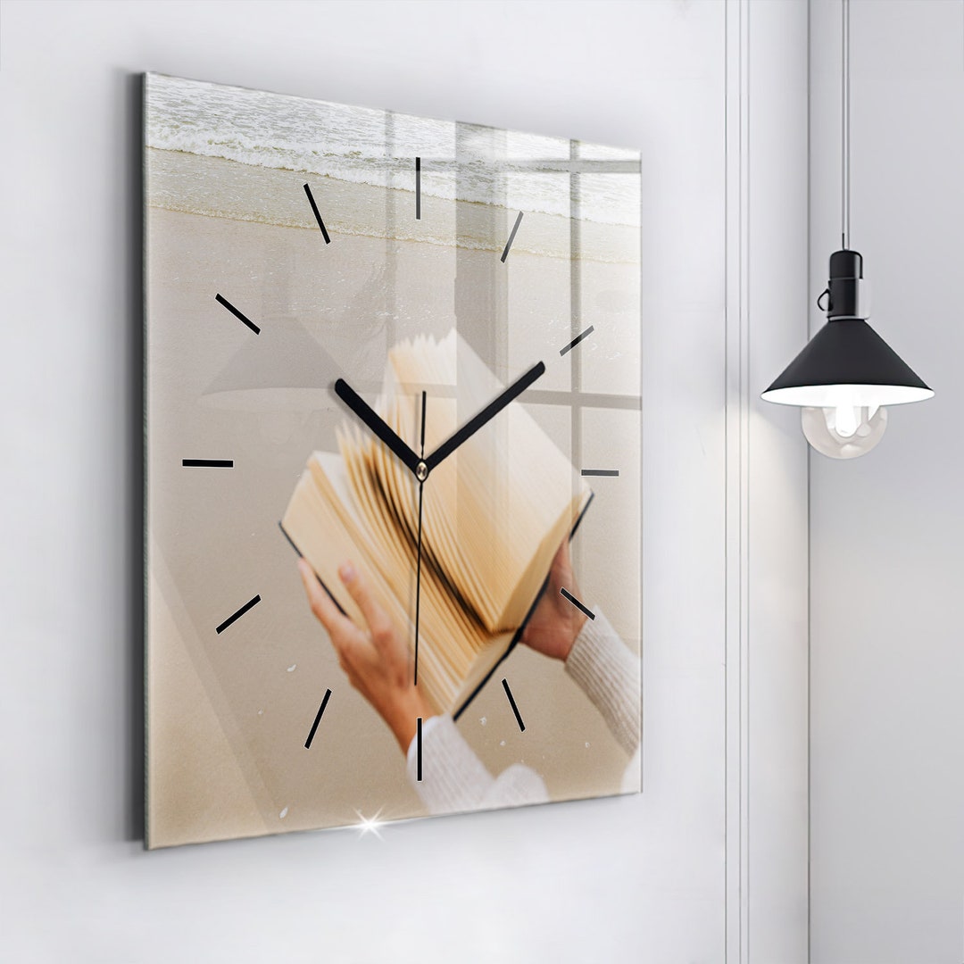 A Moment With a Book Glass Clock, Yellow Printed Clock, City Modern ...