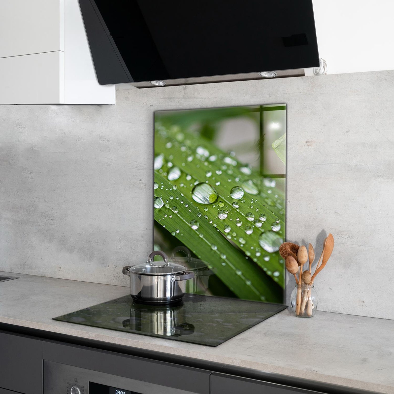 Drops of Dew on the Grass Green Splashback, Kitchen Decor, High Quality ...