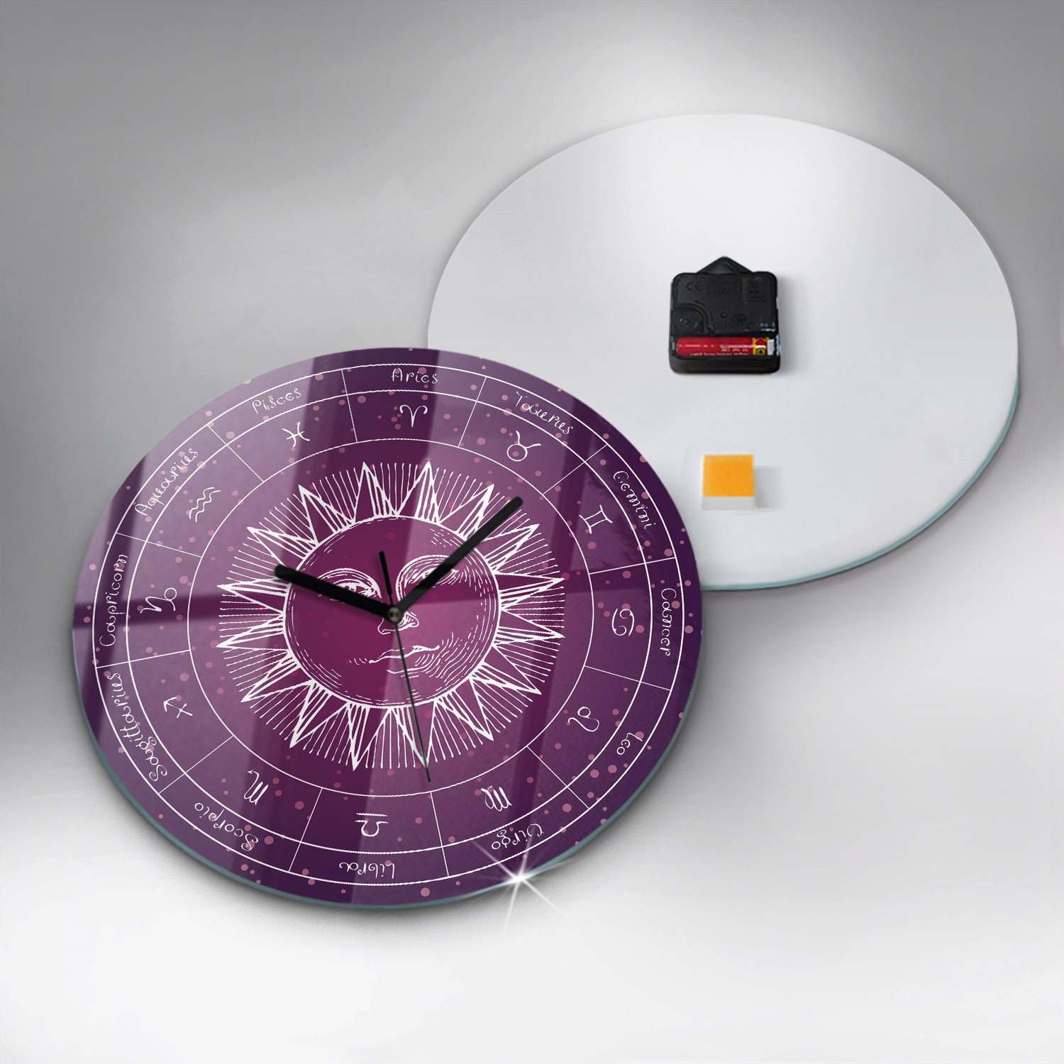 Zodiac Constellations Clock, Astronomy Themed Printed Clock, Pink Glass ...