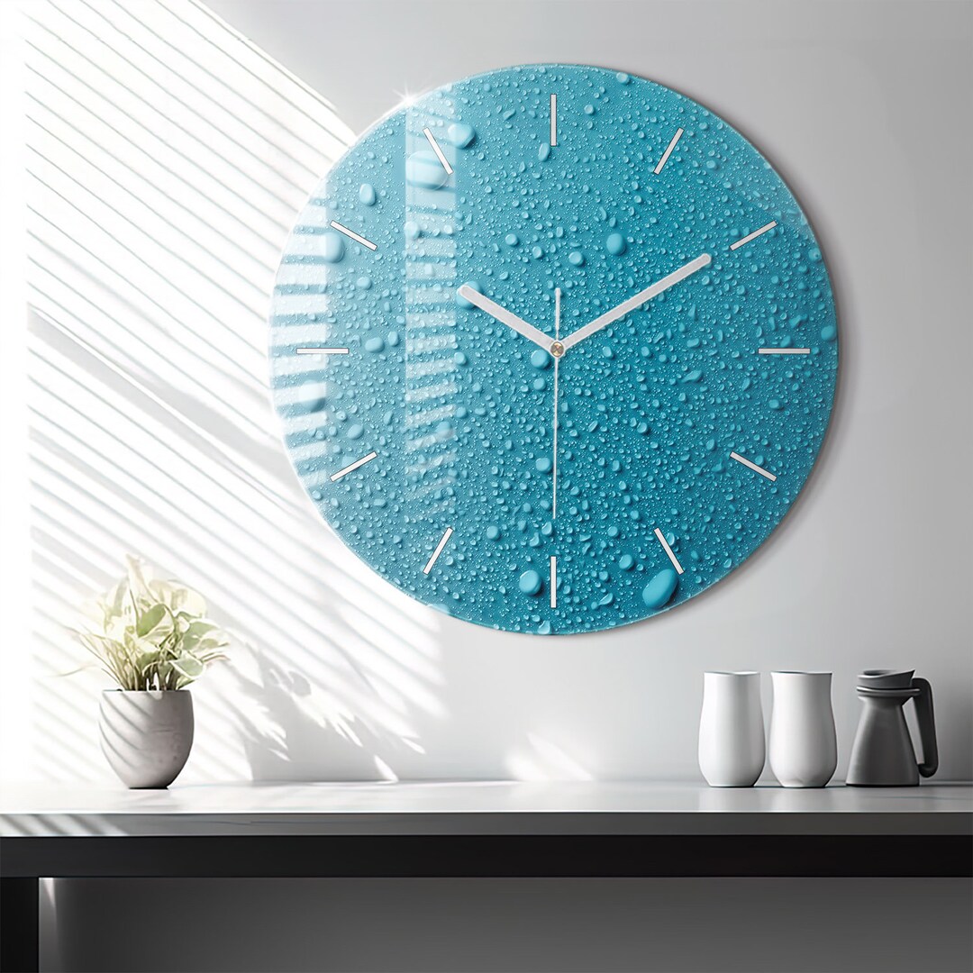 Drops of Water on the Glass Glass Clock Turquoise Wall Clock - Etsy
