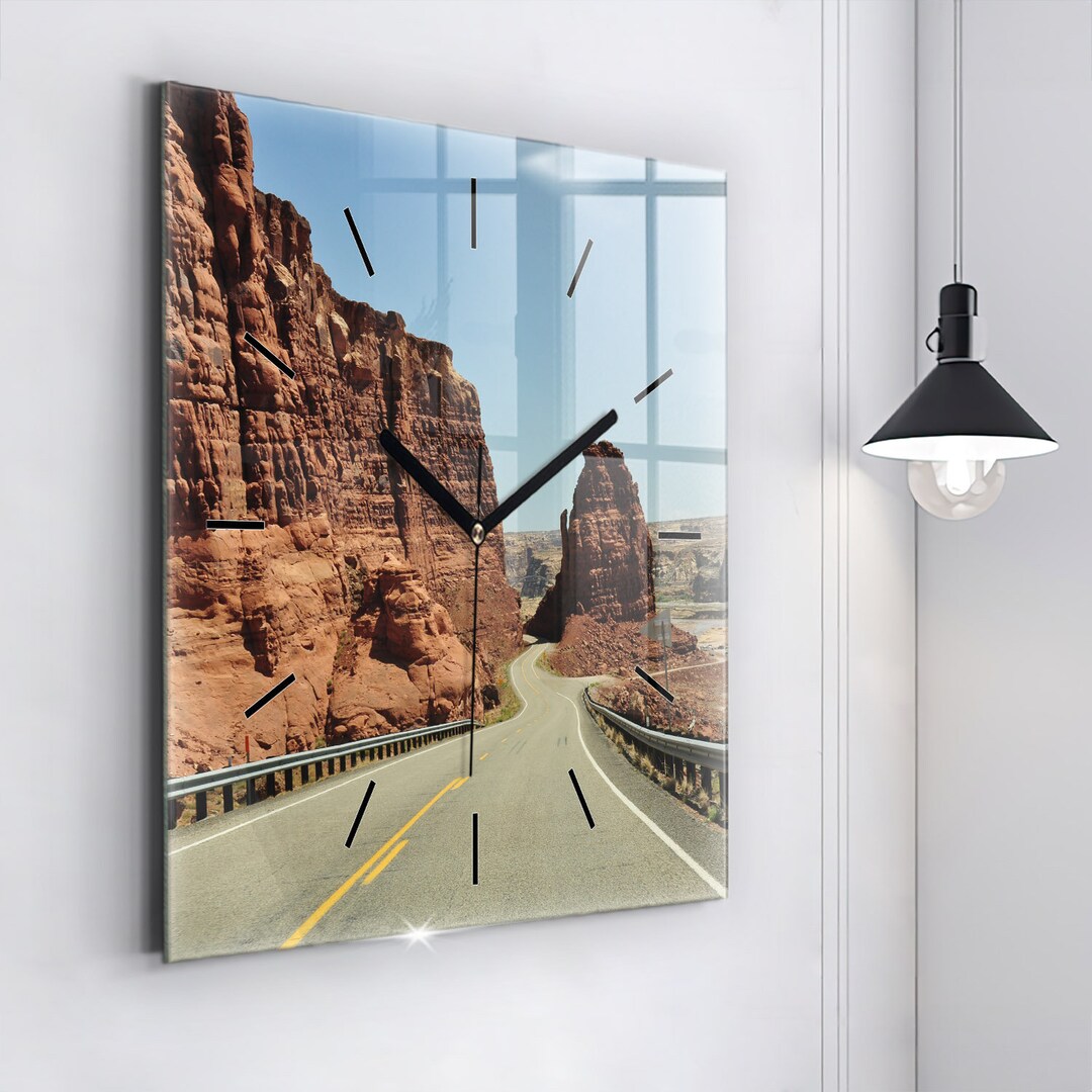 Route 66 in the USA Glass Clock, Brown Wall Clock, City Hanging Clock ...