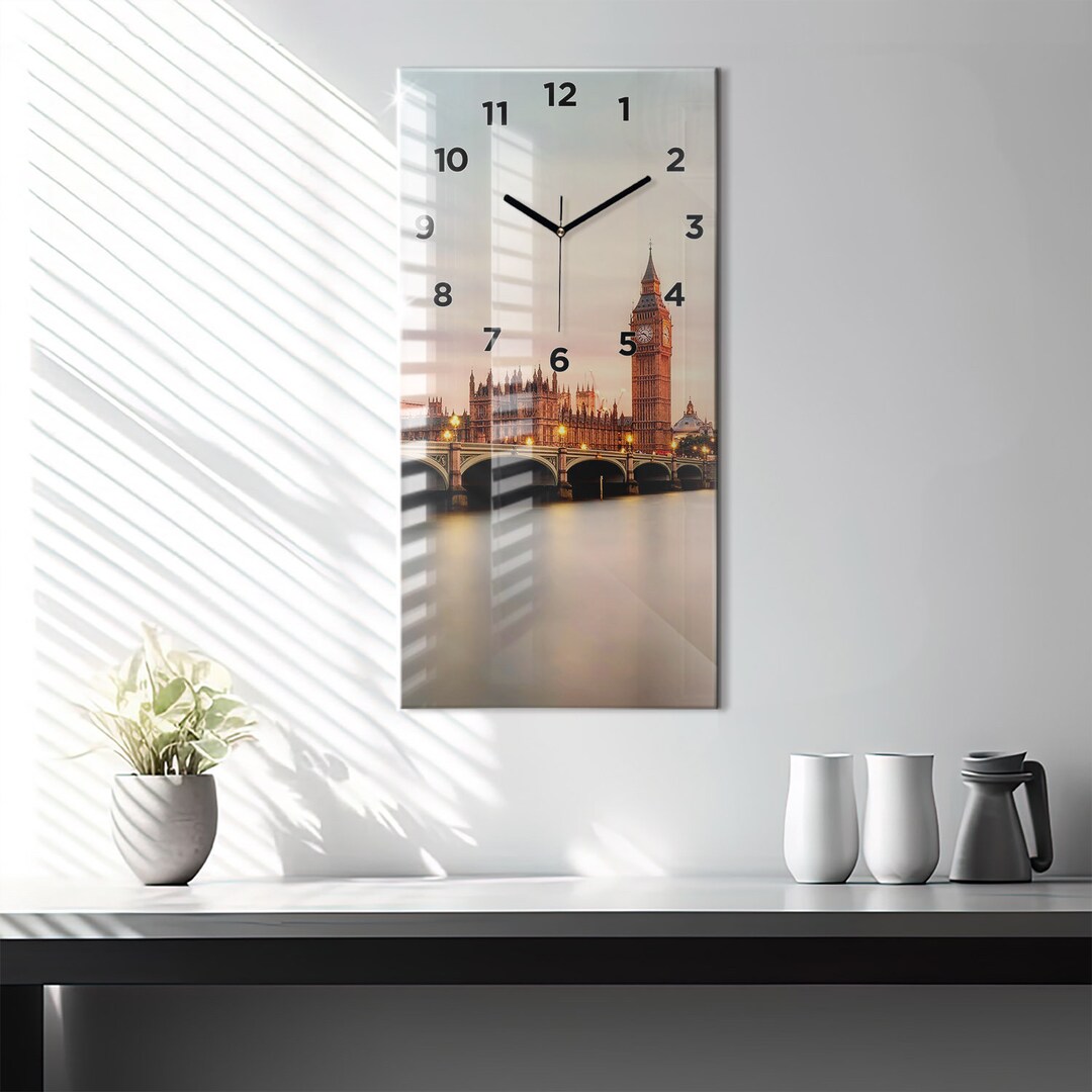 Big Ben Panorama London Wall Clock, Brown Glass Clock, City Hanging ...