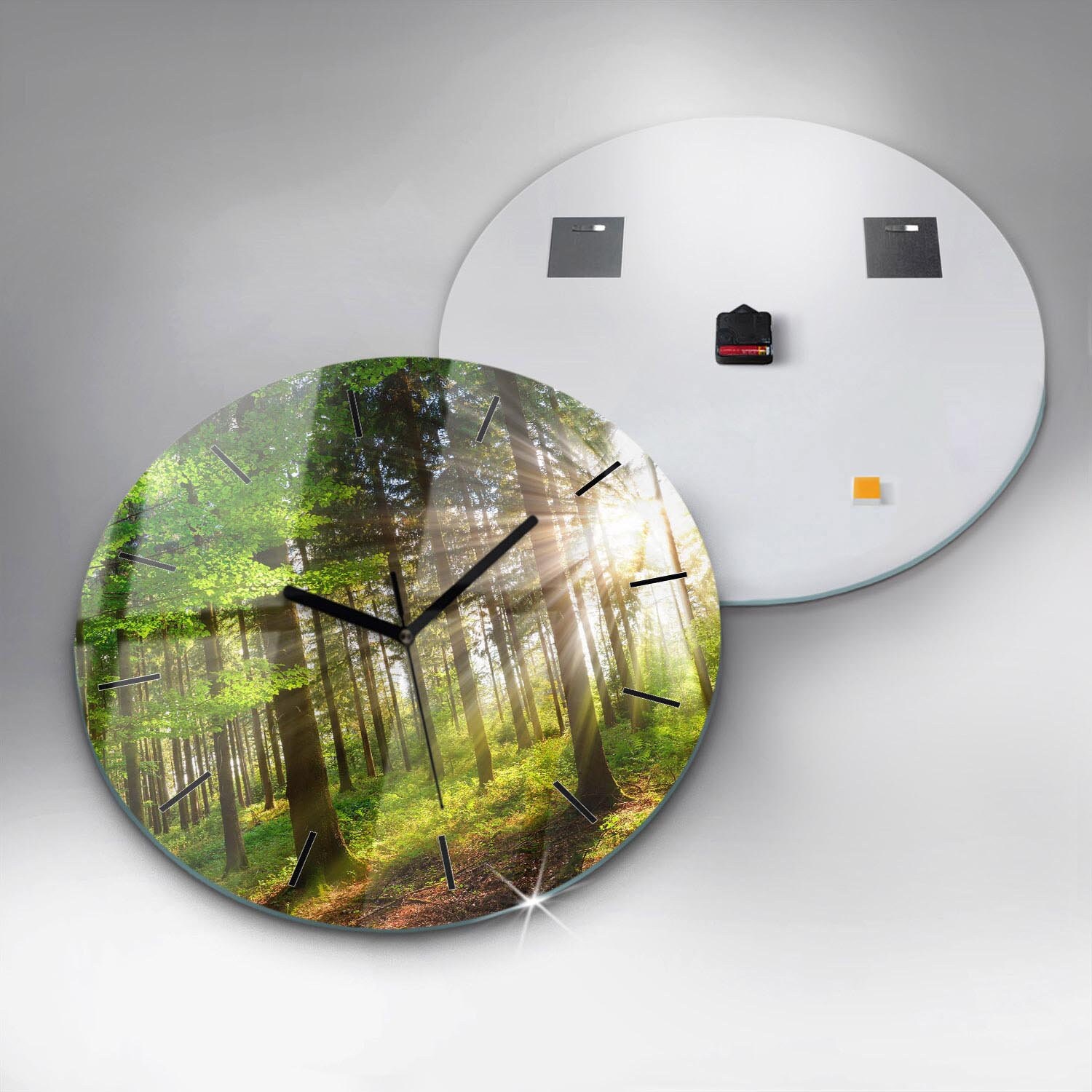 East Forest Glass Clock, Green Modern Wall Clock, Nature Minimalistic ...