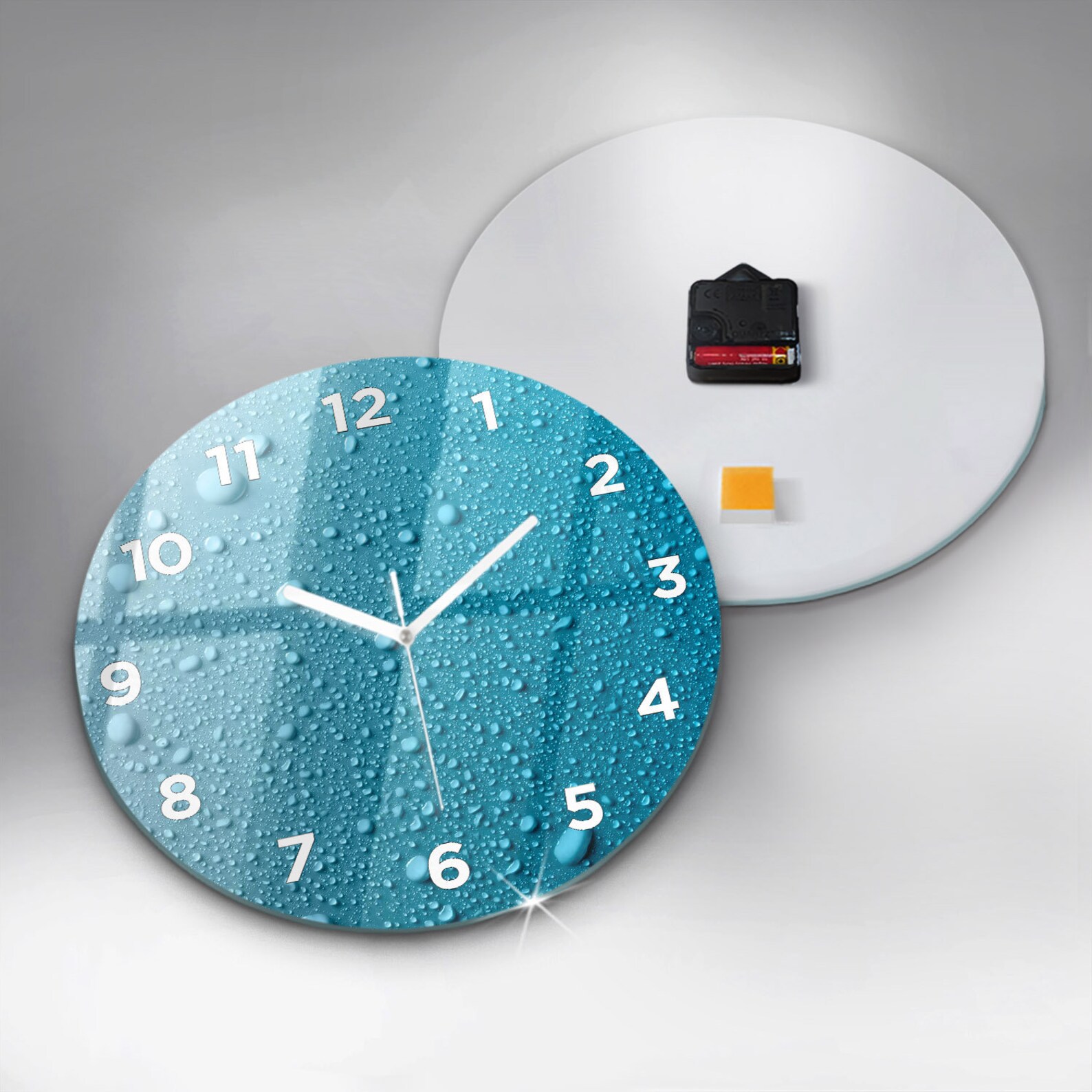 Drops of Water on the Glass Glass Clock, Turquoise Wall Clock, Nature ...