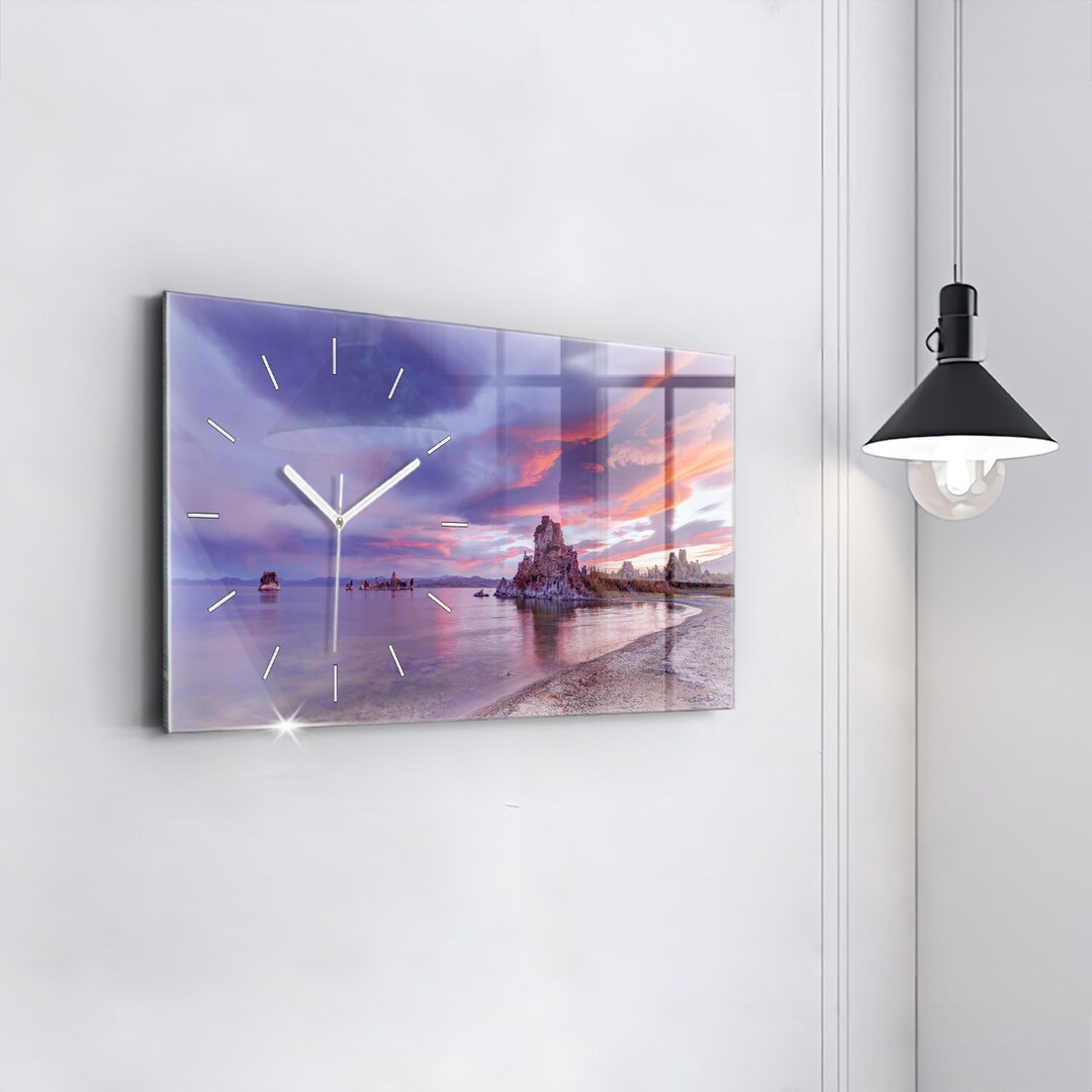 Sunrise California Hanging Clock, Purple Glass Clock, Nature Modern ...