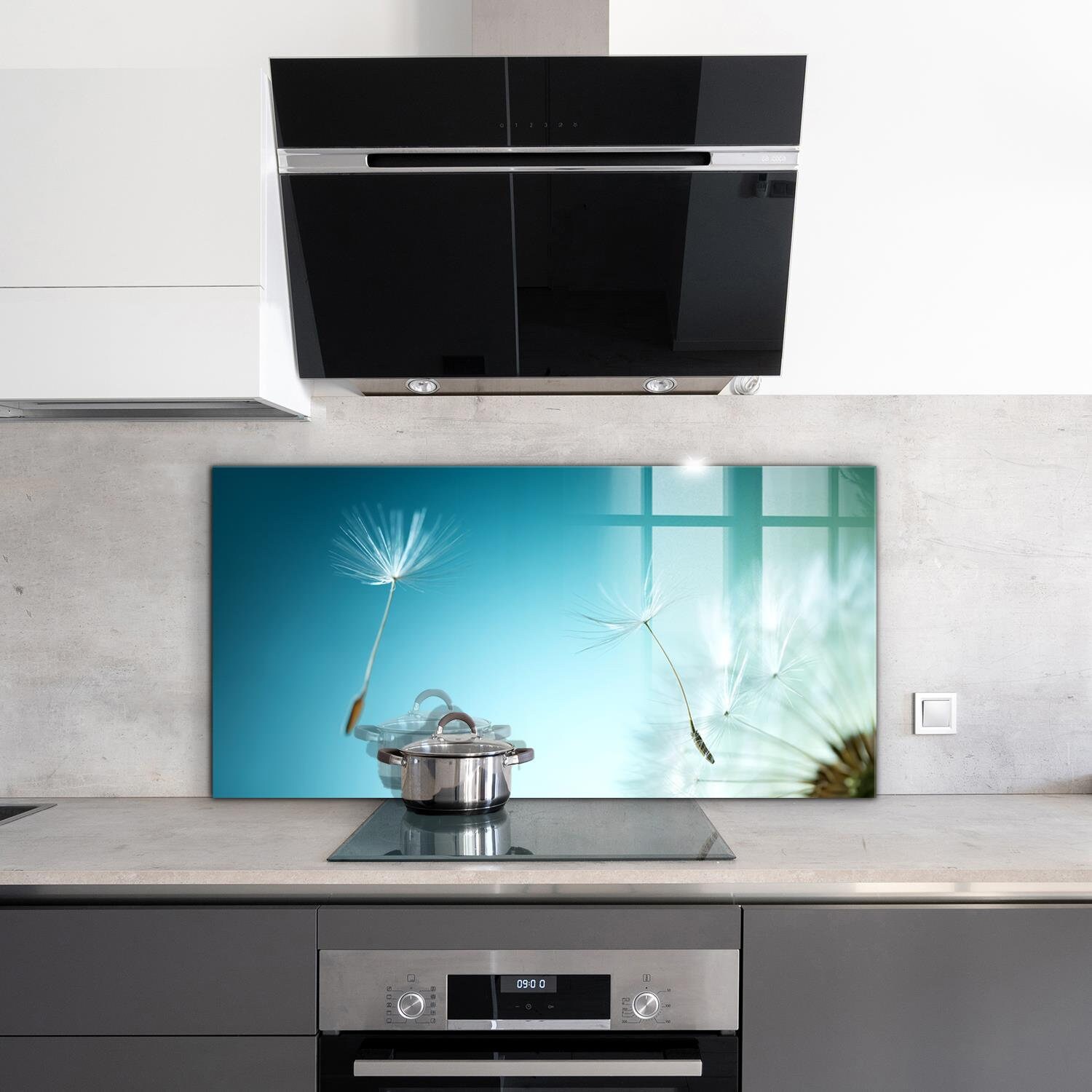 Dandelion in the Wind Blue and White Splashback, Glass Print, Wall ...
