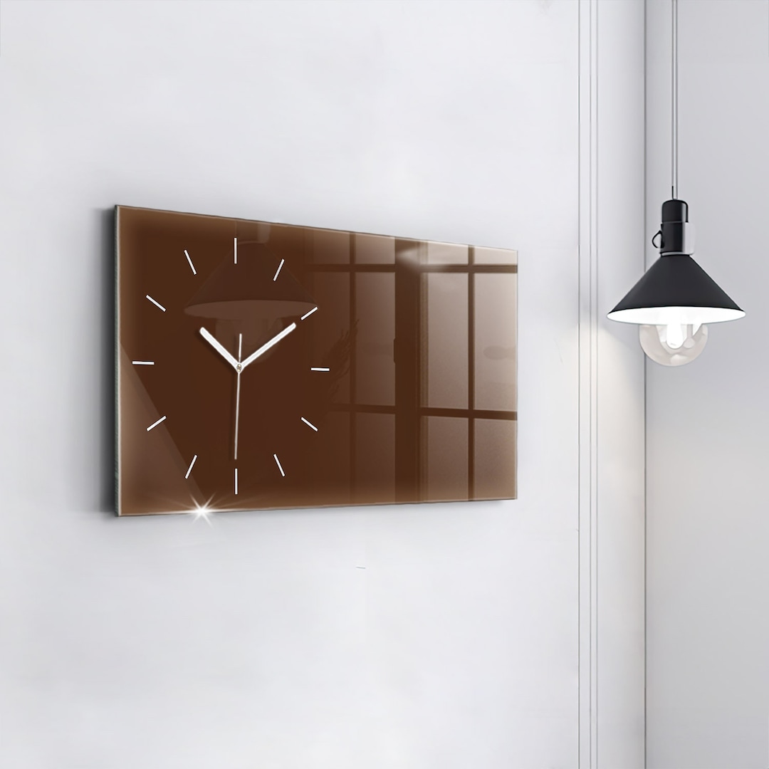 Brown Color Wall Clock, Brown Glass Clock, Solid Color Hanging Clock ...