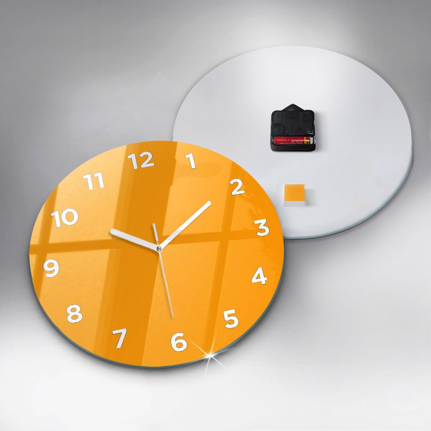 Dark Yellow Glass Clock, Dark Yellow Printed Clock, Solid Color Modern ...