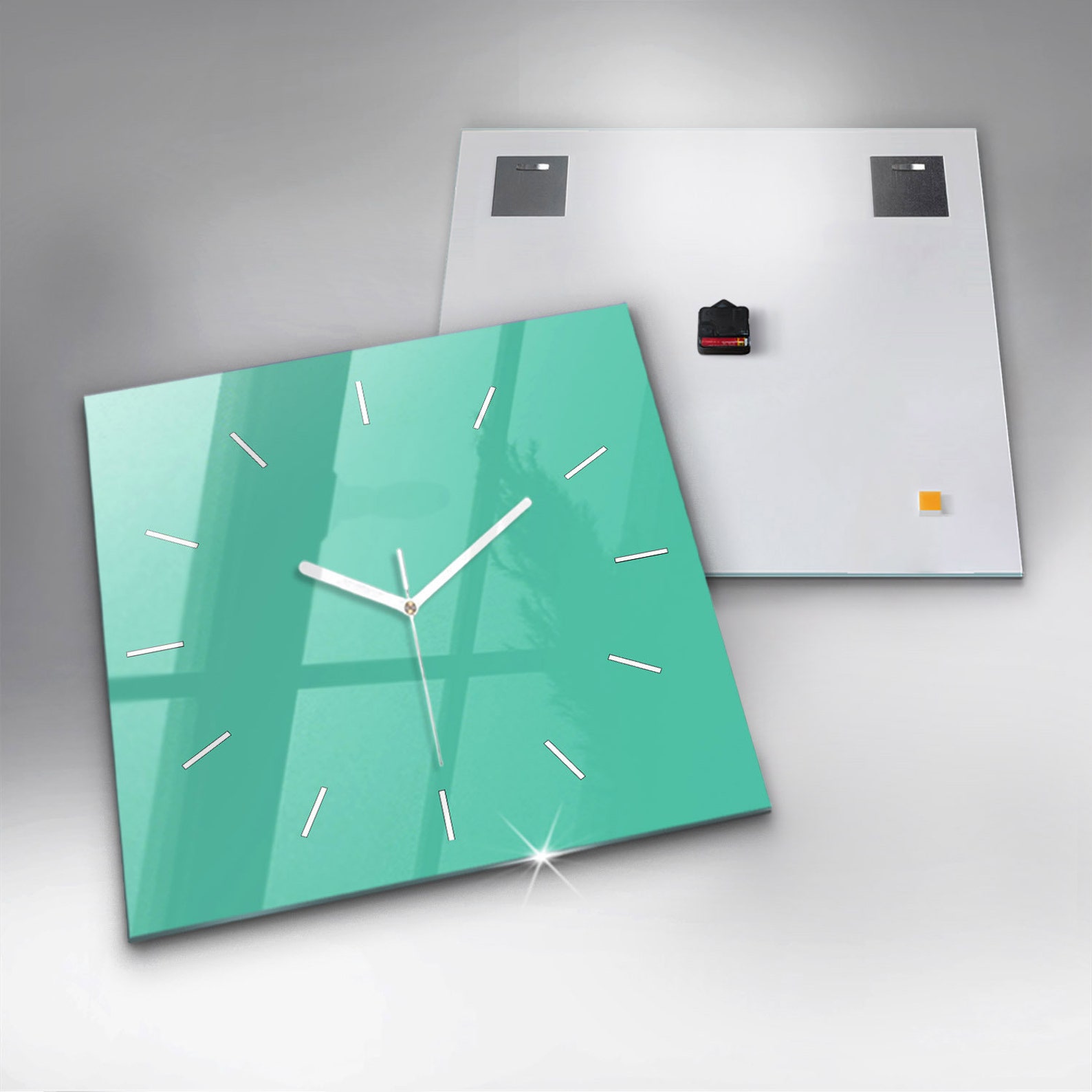 Turquoise Glass Clock, Turquoise Modern Wall Clock, Solid Color ...