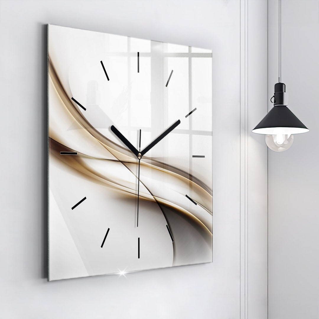 Abstract Lines Glass Clock, Gray Wall Clock, Abstract Hanging Clock ...