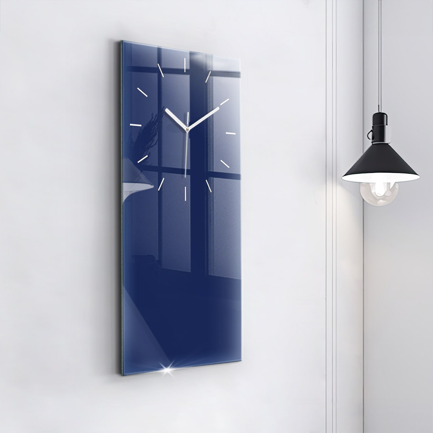 Navy Blue Hanging Clock, Navy Glass Clock, Solid Color Modern Wall ...