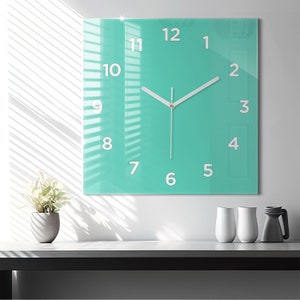Turquoise Glass Clock, Turquoise Modern Wall Clock, Solid Color ...