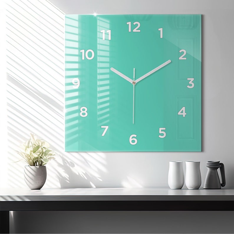 Turquoise Glass Clock, Turquoise Modern Wall Clock, Solid Color ...