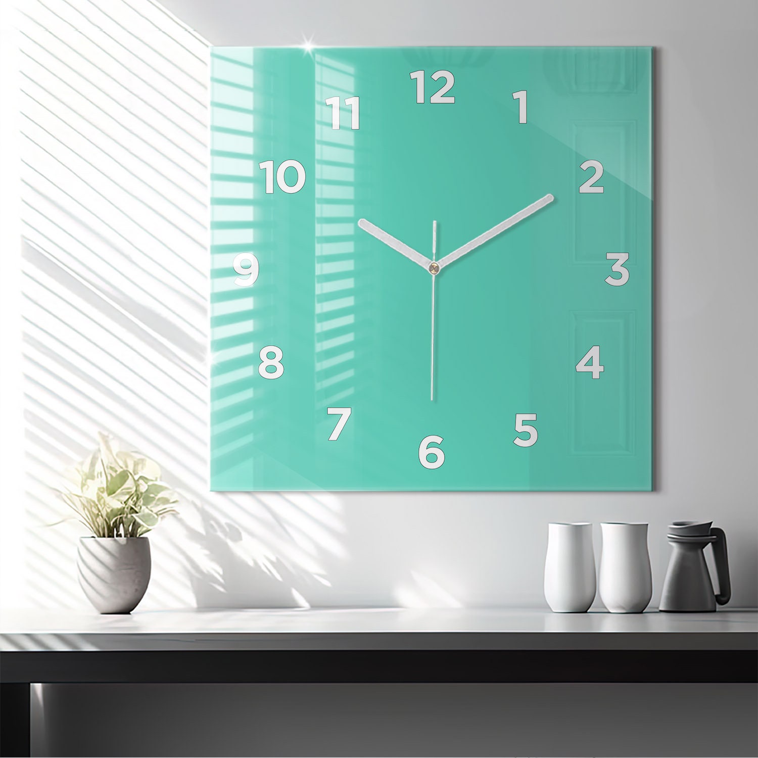 Turquoise Glass Clock, Turquoise Modern Wall Clock, Solid Color ...