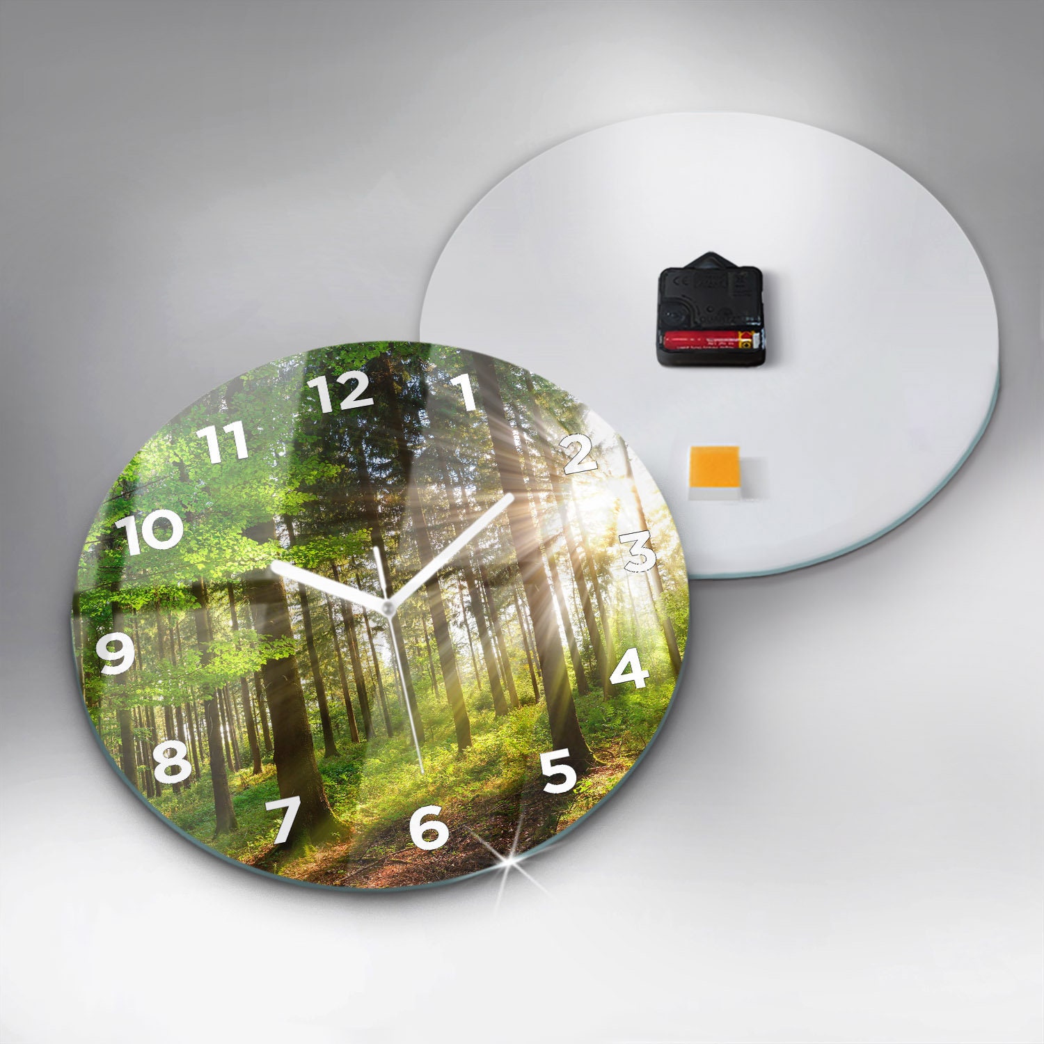East Forest Glass Clock, Green Modern Wall Clock, Nature Minimalistic ...