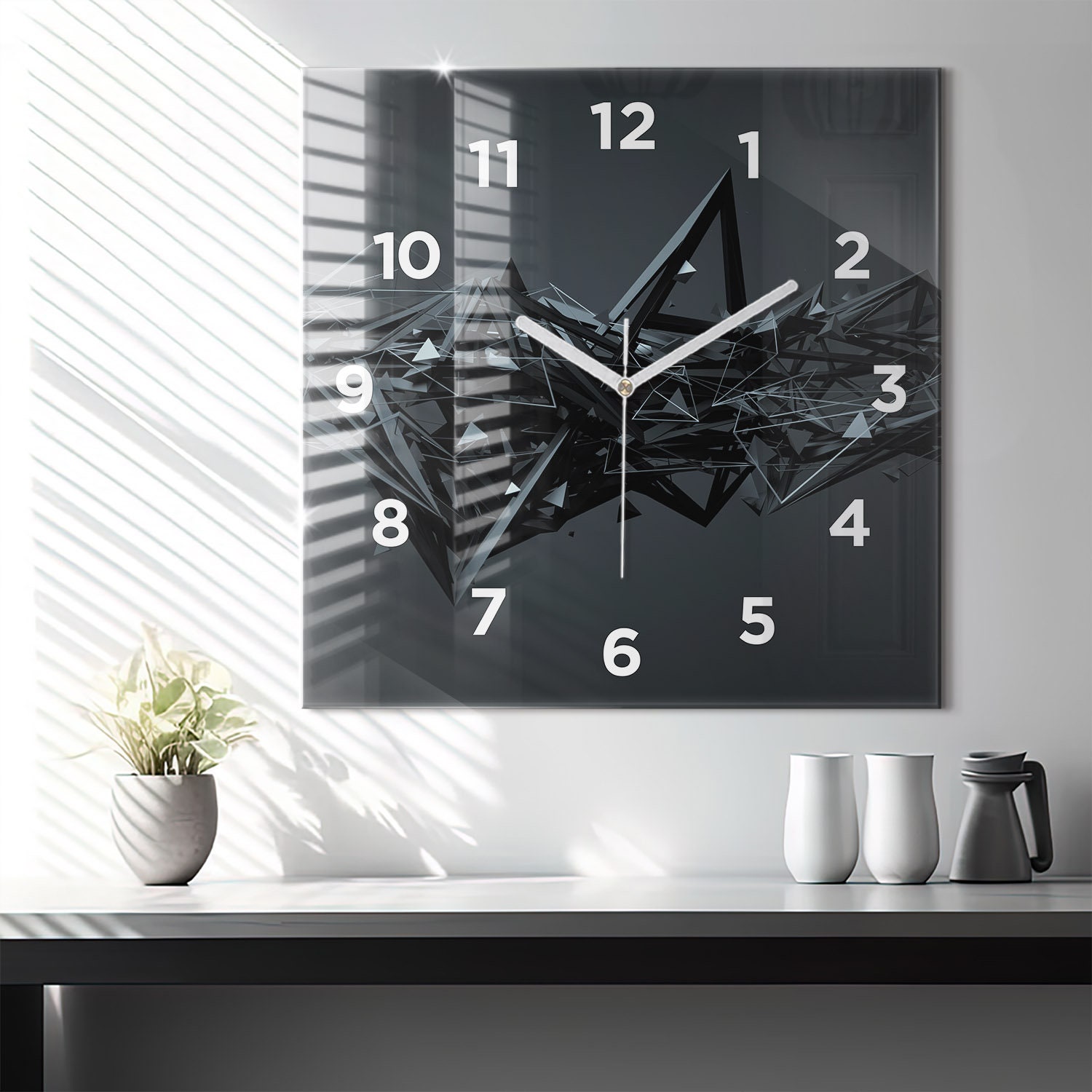 Black Abstraction Glass Clock, Black Hanging Clock, Abstract Printed ...