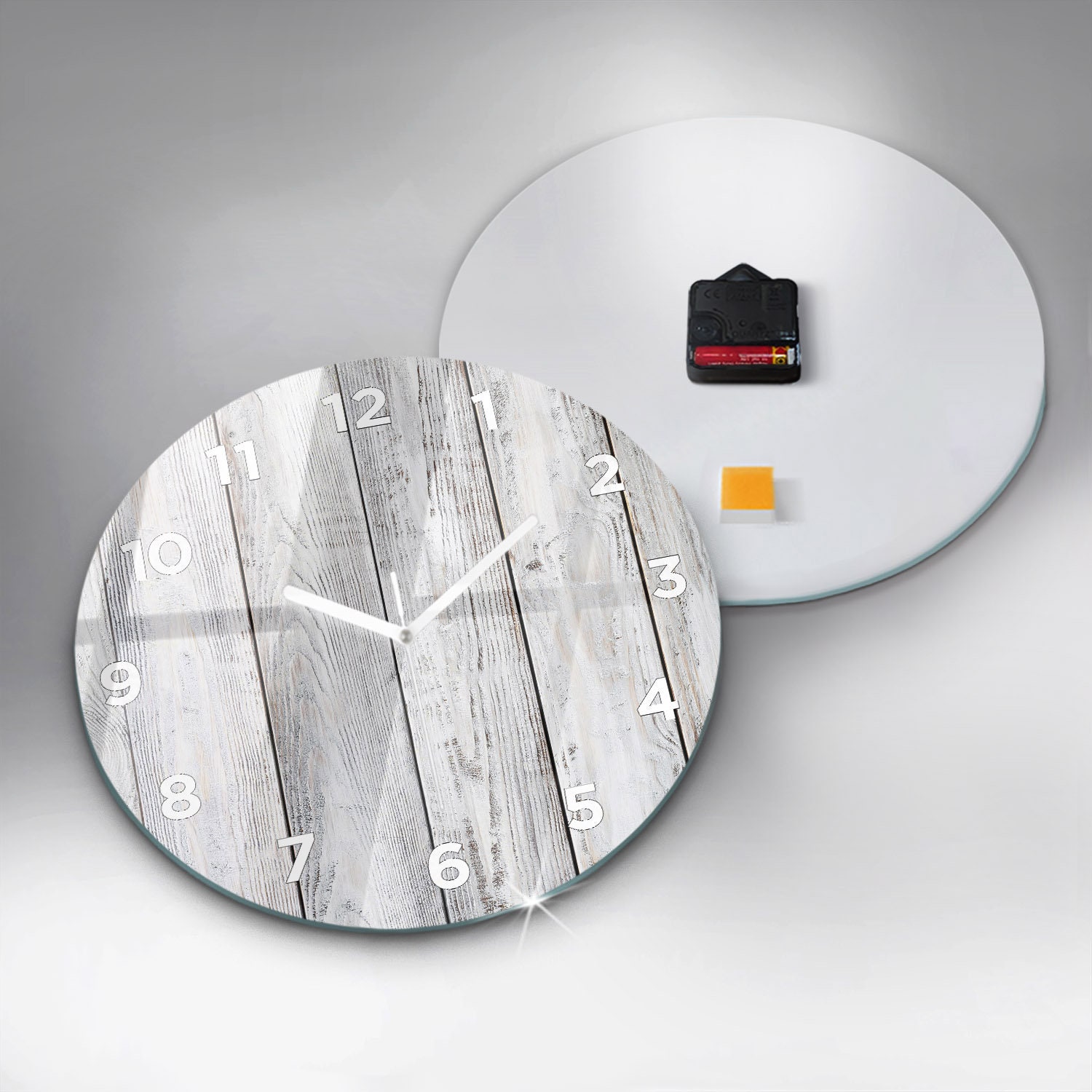 Painted Boards Glass Clock, White Hanging Clock, Nature Printed Clock ...