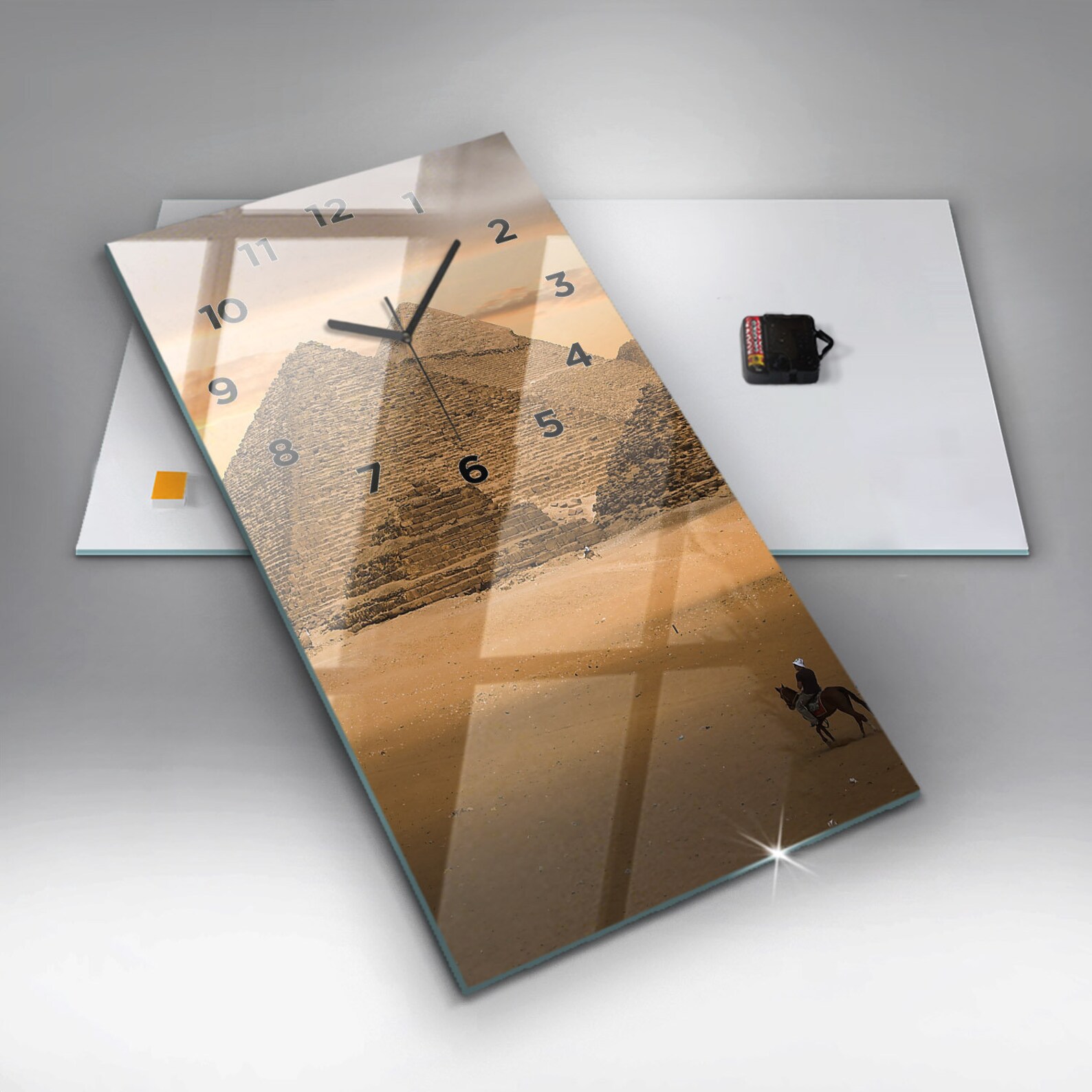 Pyramids and Sunset Modern Wall Clock, Beige Glass Clock, Architecture ...