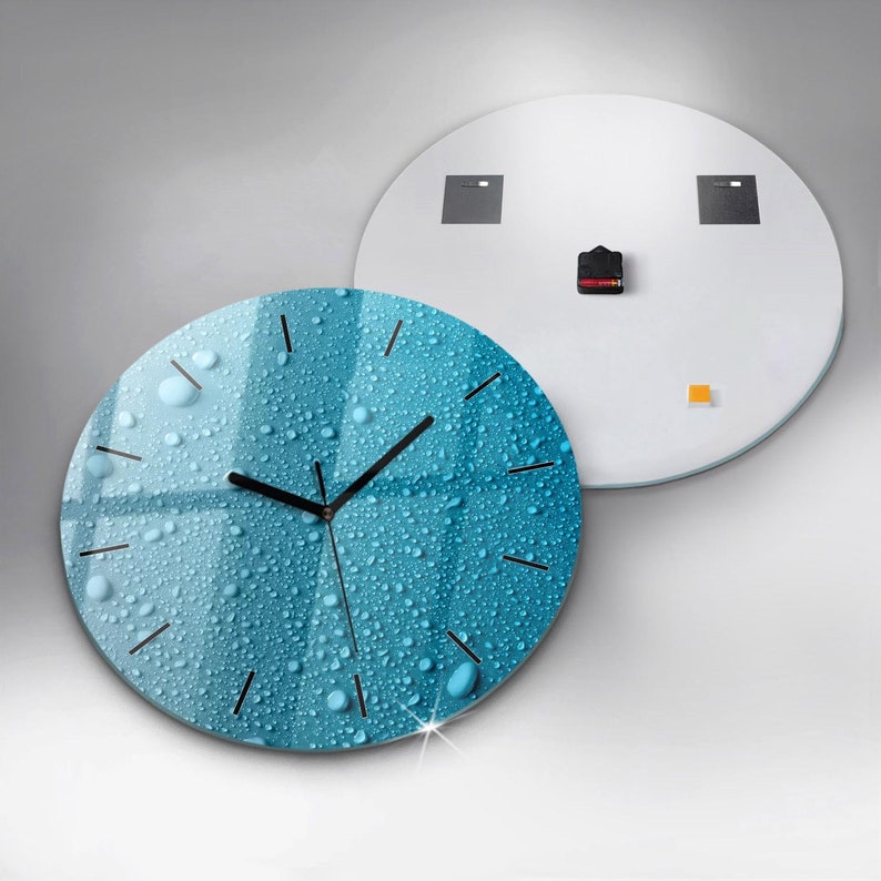 Drops of Water on the Glass Glass Clock, Turquoise Wall Clock, Nature ...