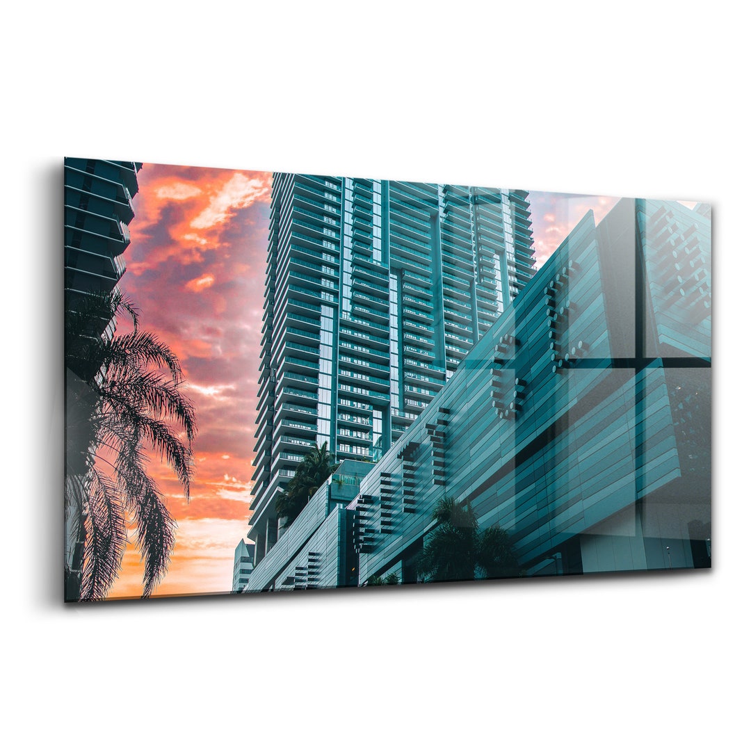 Miami In Florida Tempered Glass Print, Yellow Wall Decor, Photo on ...