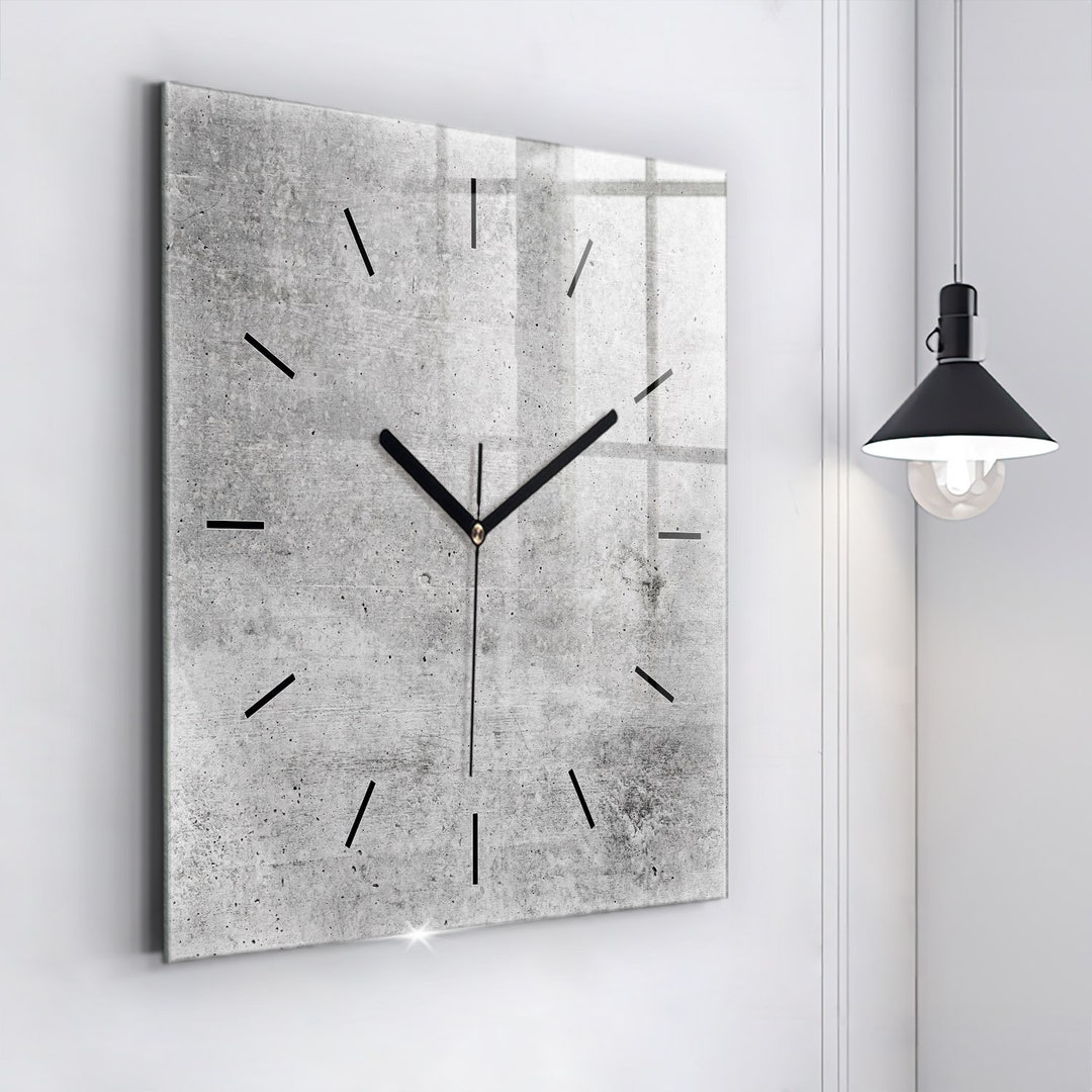 Raw Wall Glass Clock, Gray Wall Clock, Nature Hanging Clock, Custom ...
