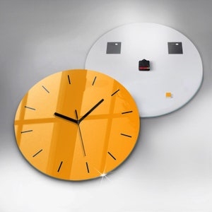 Dark Yellow Glass Clock, Dark Yellow Printed Clock, Solid Color Modern ...