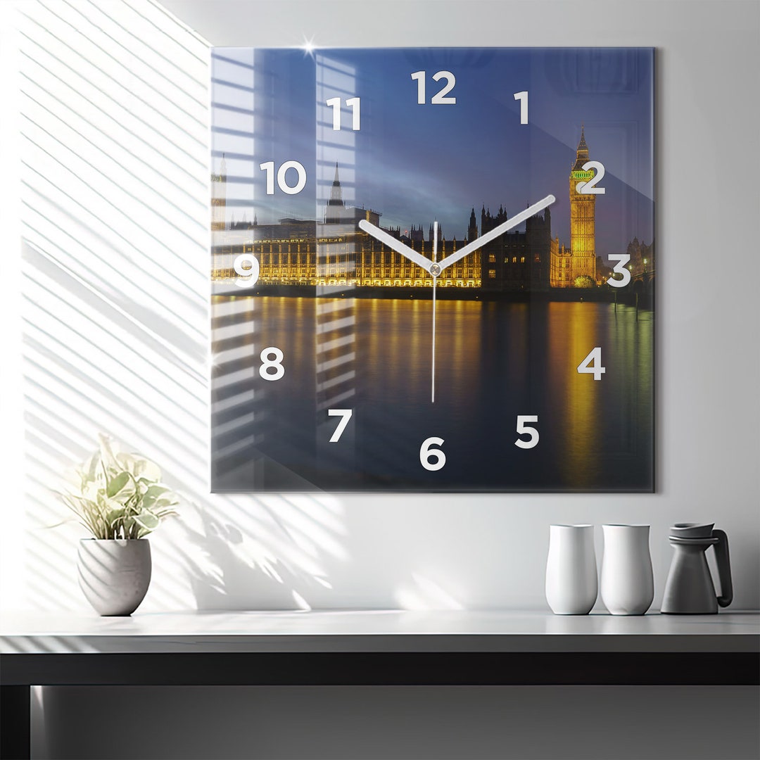 Winchester London Palace Glass Clock, Yellow Modern Wall Clock, Nature ...
