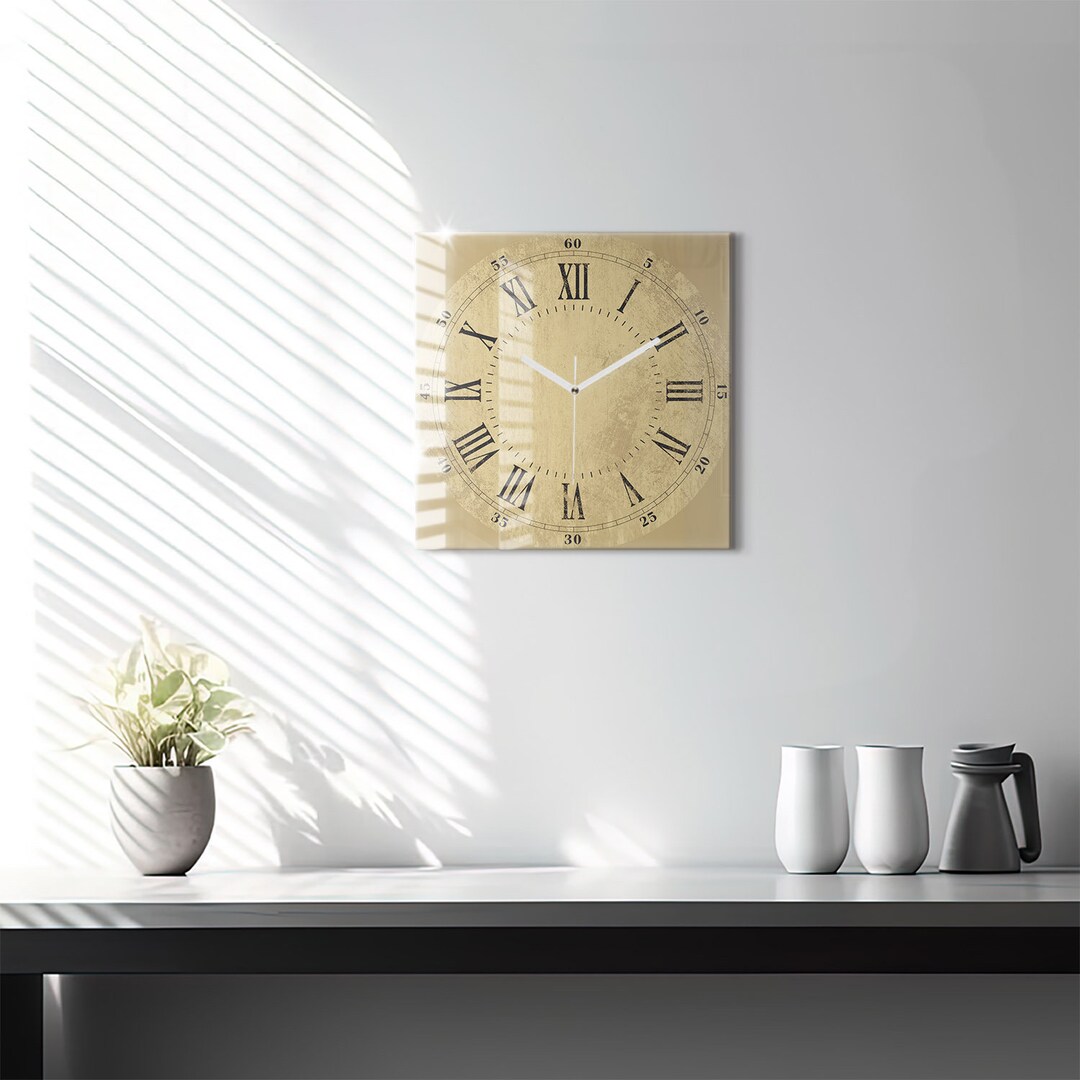 Brown Roman Numbers Clock, Retro Look Wall Clock, Yellow Hanging Clock ...