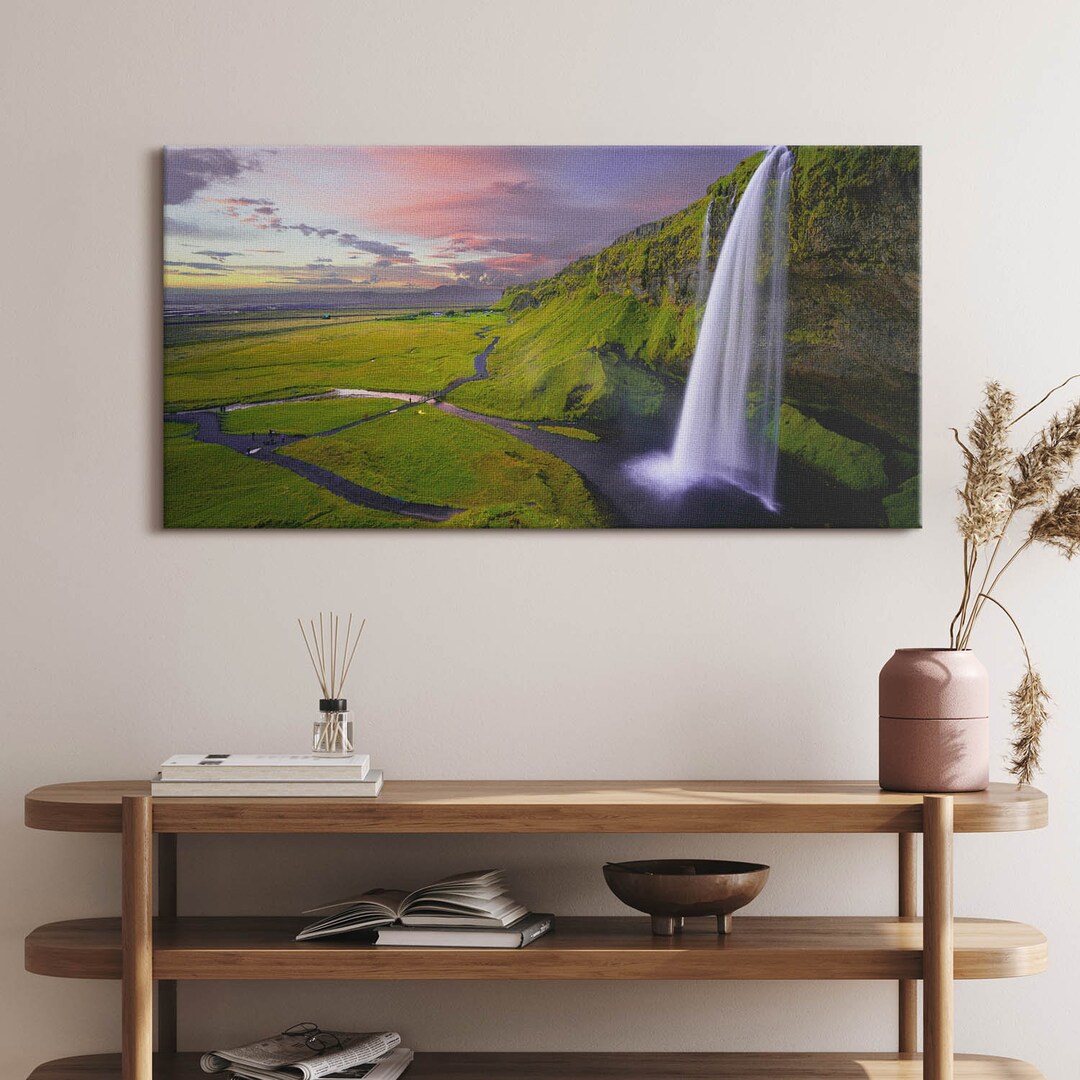 Half and Waterfall Landscape Canvas, Wall Art Picture, Green Wall ...