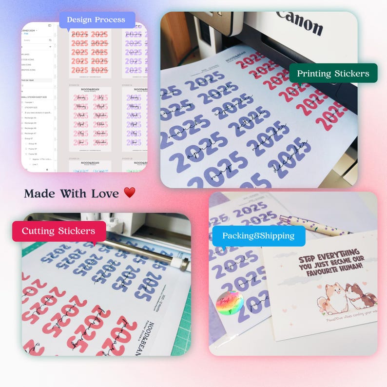 2025 Year and Month Text Planner Stickers Script Planner Stickers Functional Labels Bullet ...