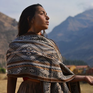 Large Peruvian Alpaca Shawl With Sacred Animals and Earth Colors ...