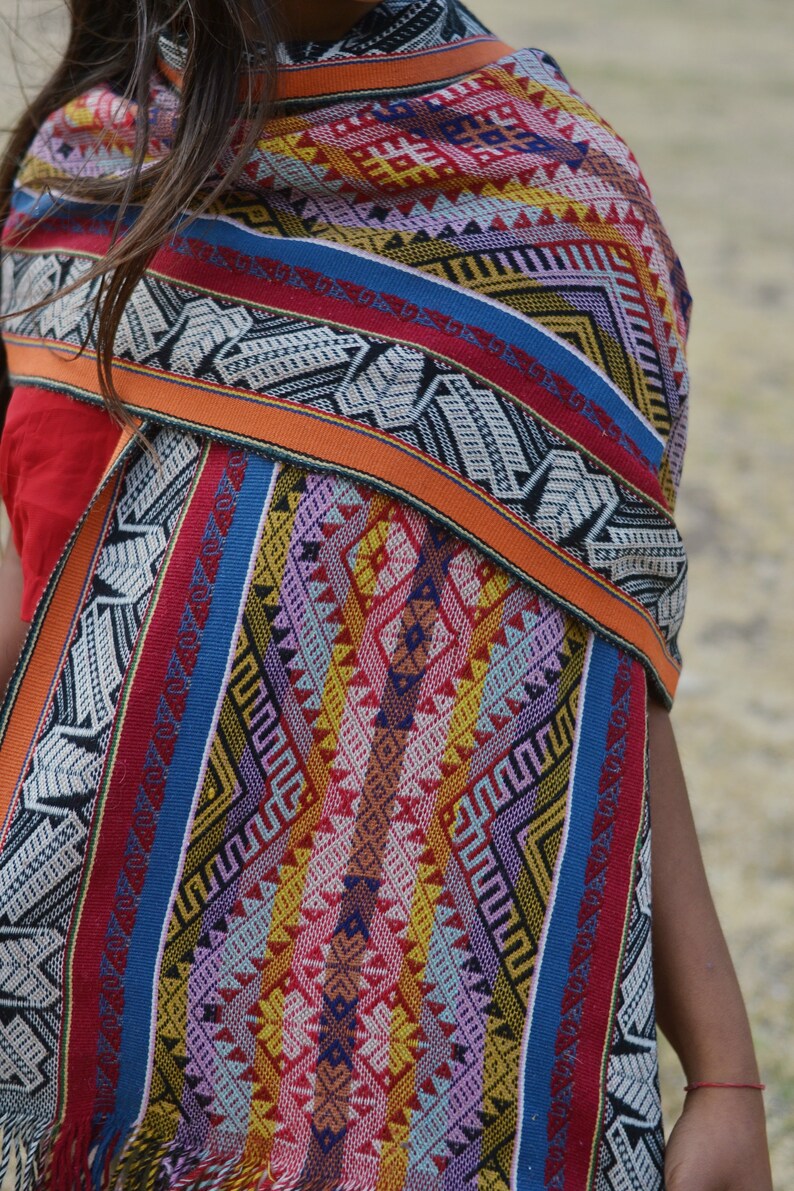 Large Peruvian Alpaca Shawl With Tawantinsuyo and Rainbow Colors ...