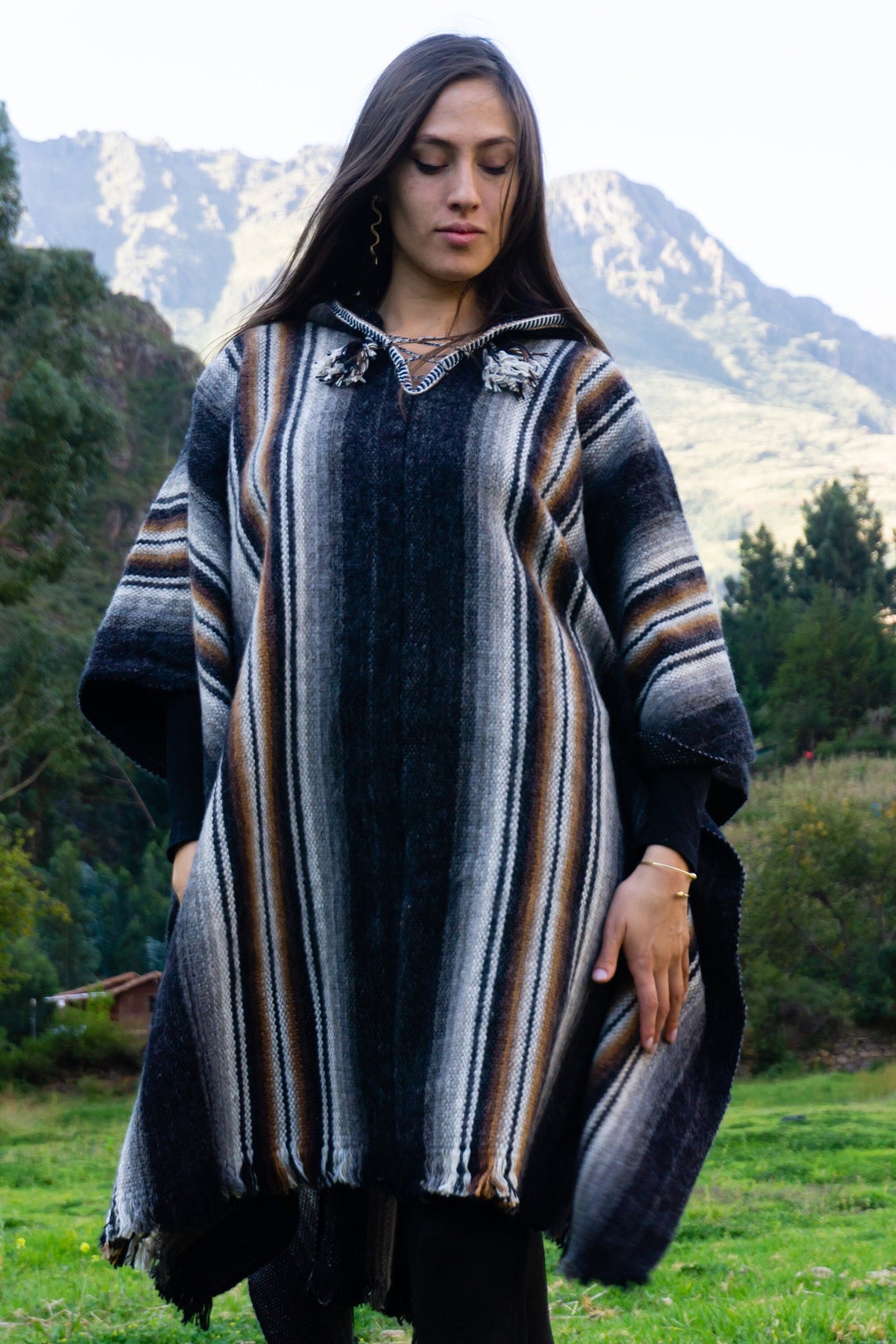 Andean Poncho With Hoodie for Men or Women Made of Sheep Wool ...
