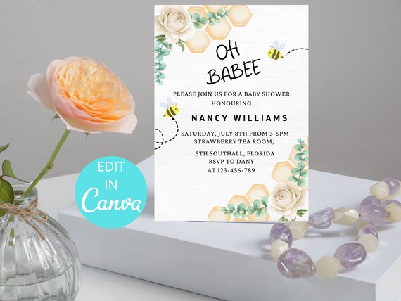 Canva Invitation Baby Shower Invitations Bee Invitation - Etsy