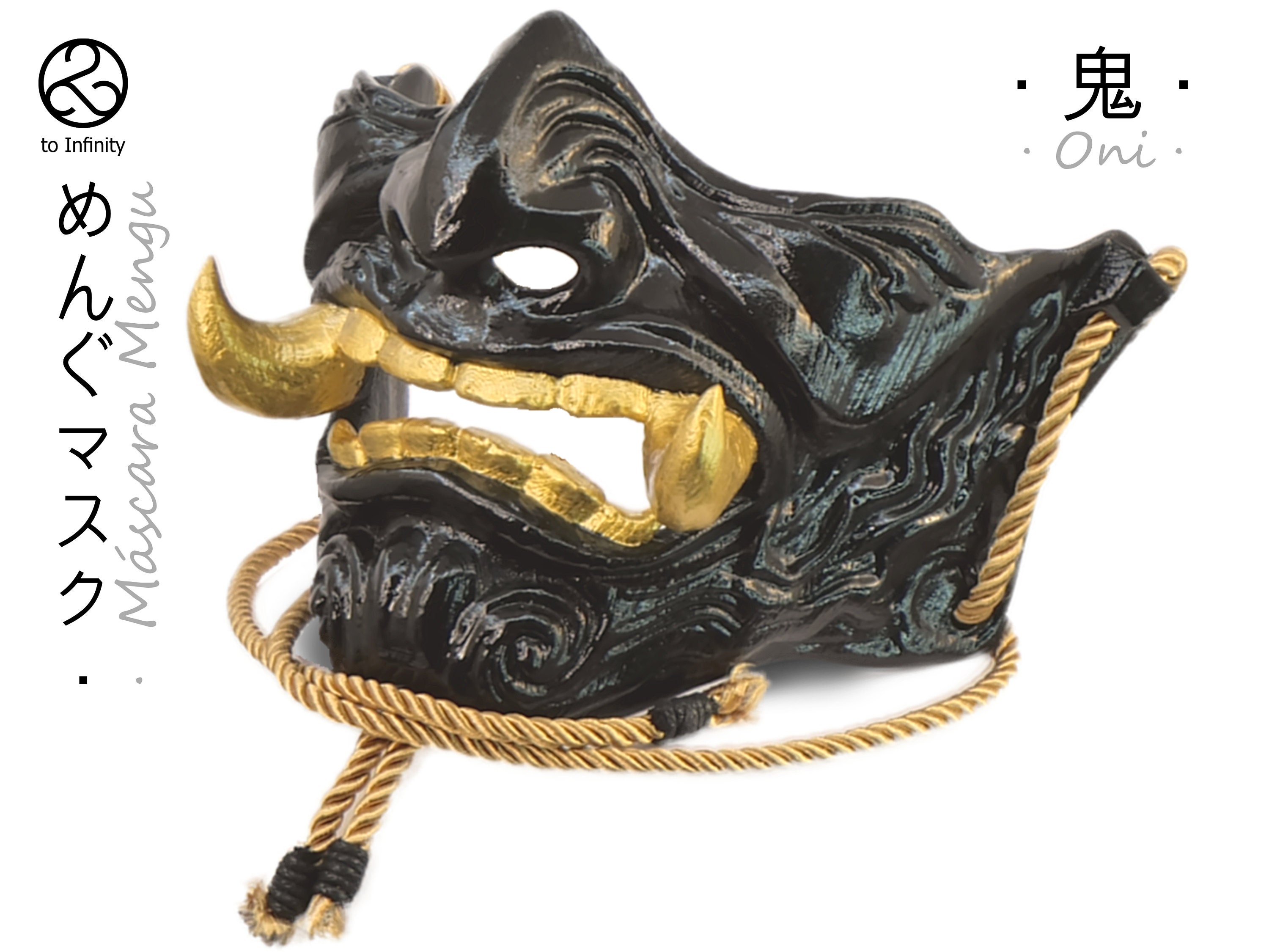 Black Oni Mengu Mask, Traditional Japan Mask for Wearing & Deco Mengu ...