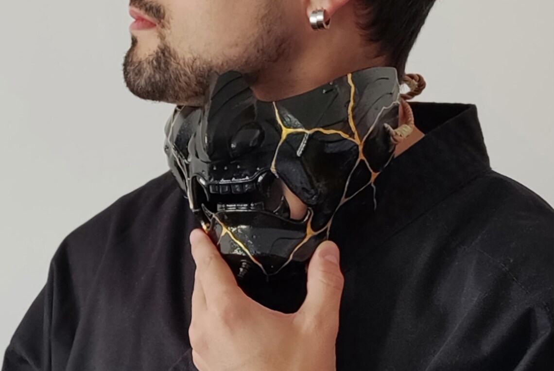 Kintsugi Mengu Mask, Traditional Japan Mask for Wearing & Deco Mengu ...