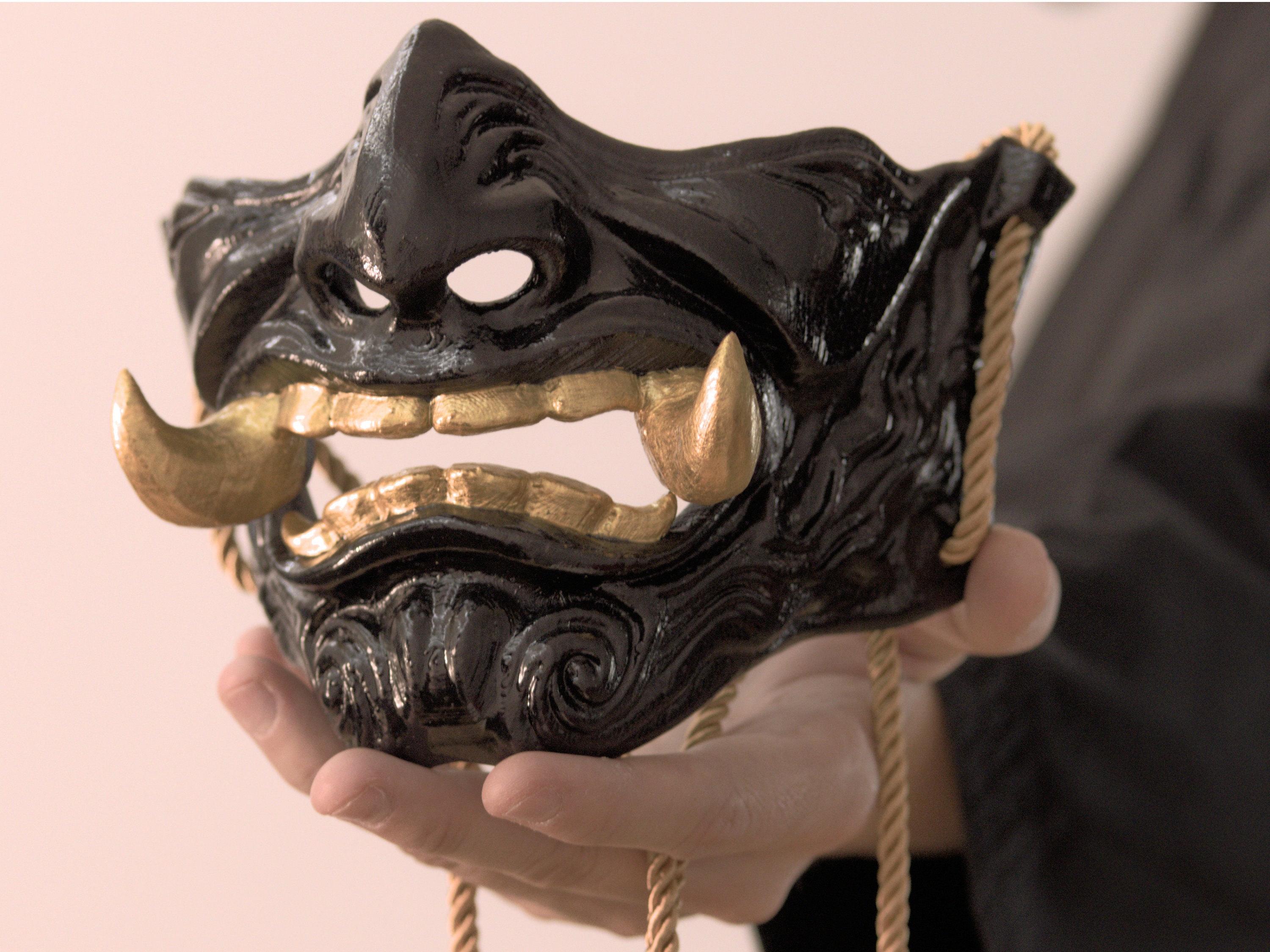 Black Oni Mengu Mask, Traditional Japan Mask for Wearing & Deco Mengu ...