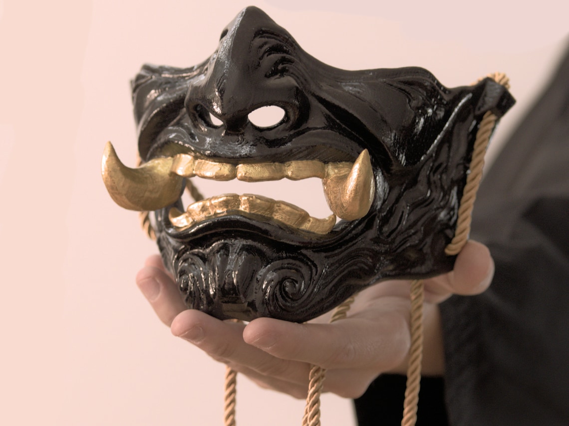 Black Oni Mengu Mask, Traditional Japan Mask for Wearing & Deco Mengu ...