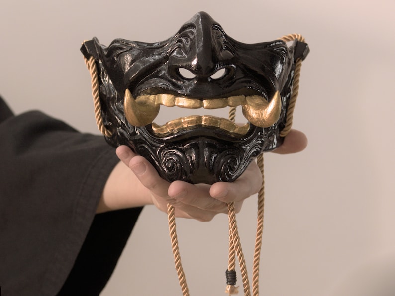 Black Oni Mengu Mask, Traditional Japan Mask for Wearing & Deco Mengu ...