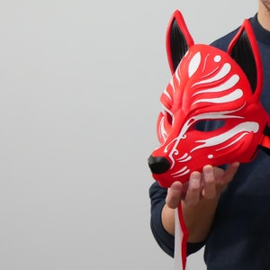 Red Kitsune Mask a Traditional Mask for Wearing & Deco | Red Kitsune ...