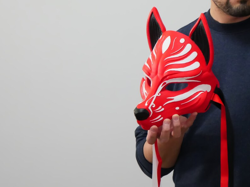 Red Kitsune Mask a Traditional Mask for Wearing & Deco Red - Etsy