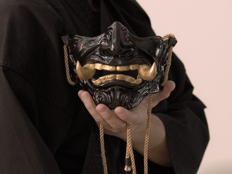Black Oni Mengu Mask, Traditional Japan Mask for Wearing & Deco Mengu ...