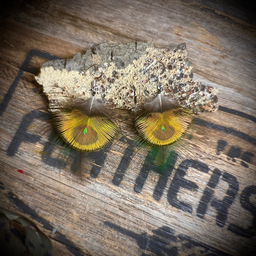 Layered Peacock Eye Tail Feather Earrings - Ethical Australian Feathers ...