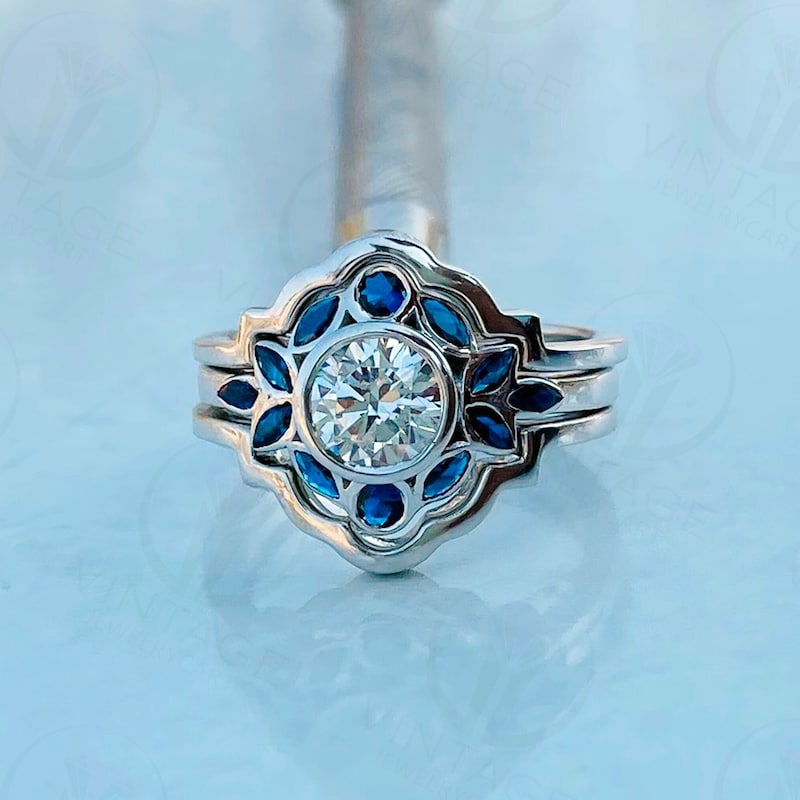 Flower Wedding Ring Set - Etsy