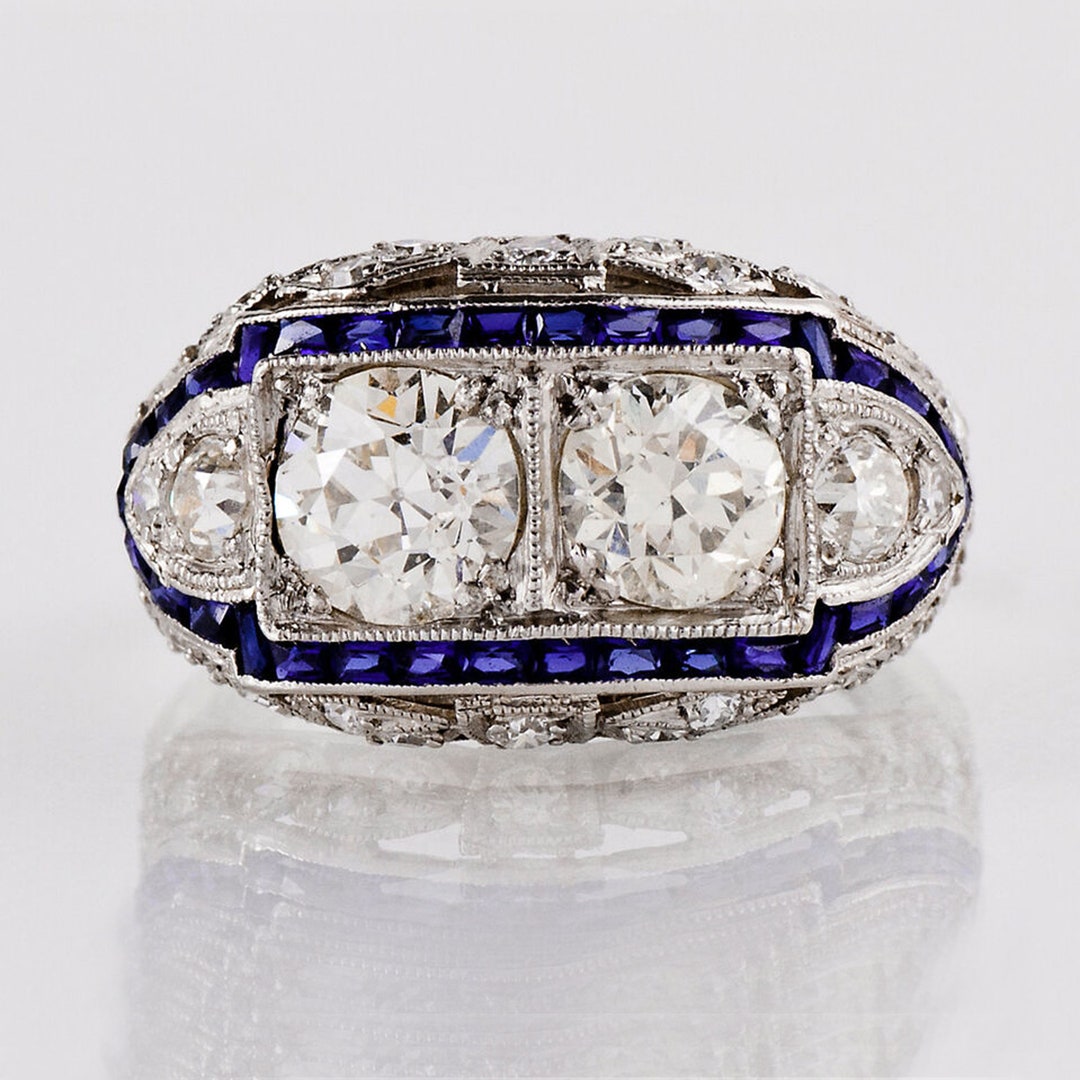 1880-90s Antique Art Deco Engagement Ring / 2 Cts Diamond Vintage ...
