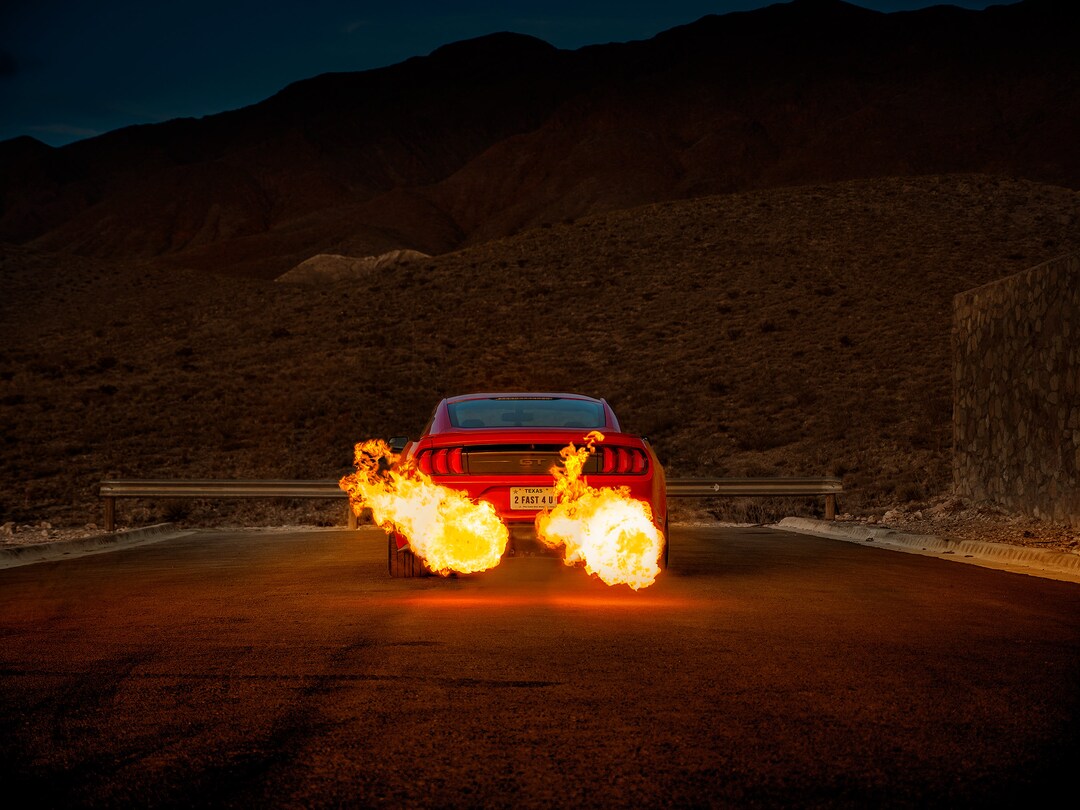 Mustang Sports Car Shooting Flames Metallic Photography Print - Flame ...